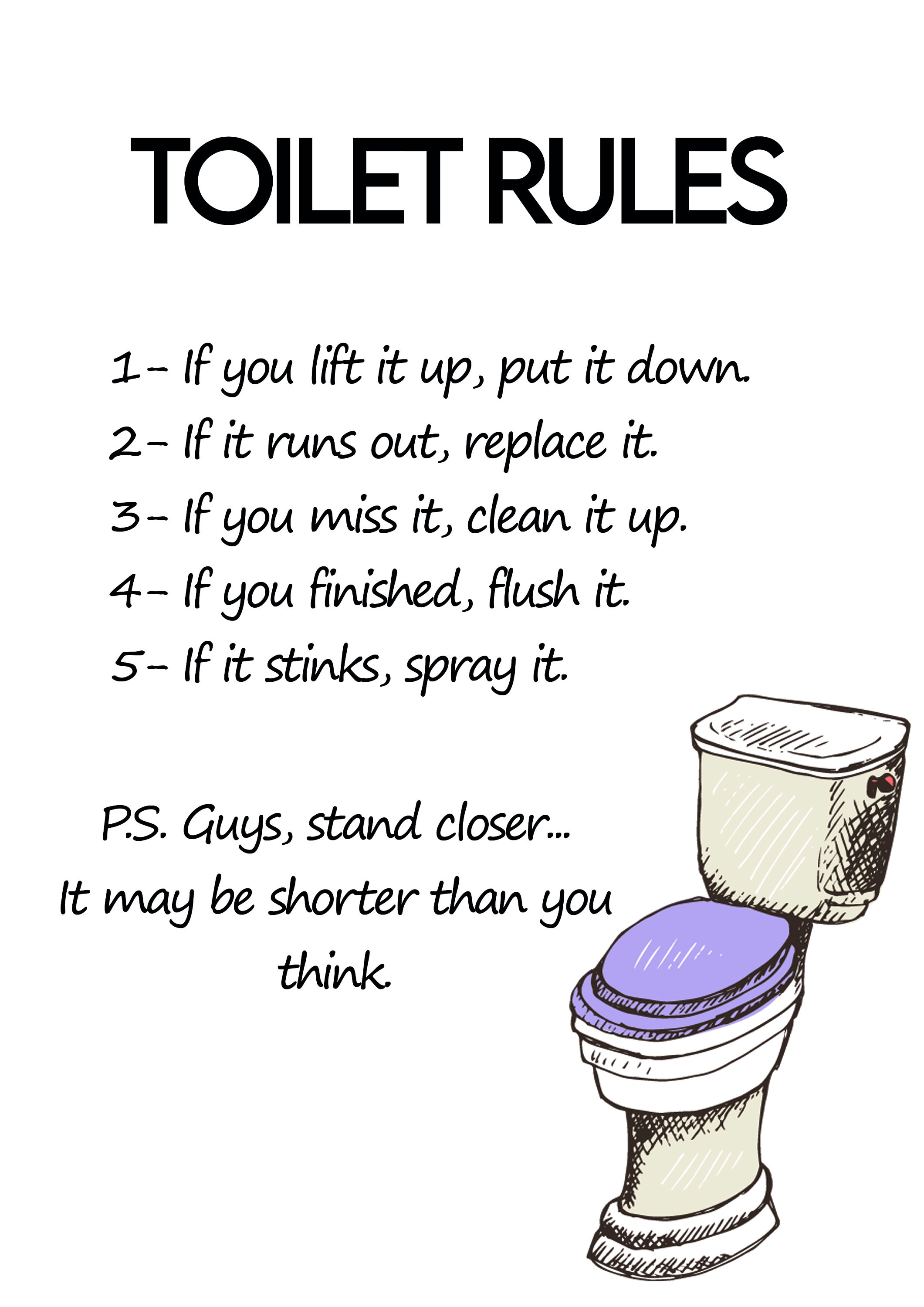 Toilet Rules Poster, Digital Download, Home Decor, Quote Print ...