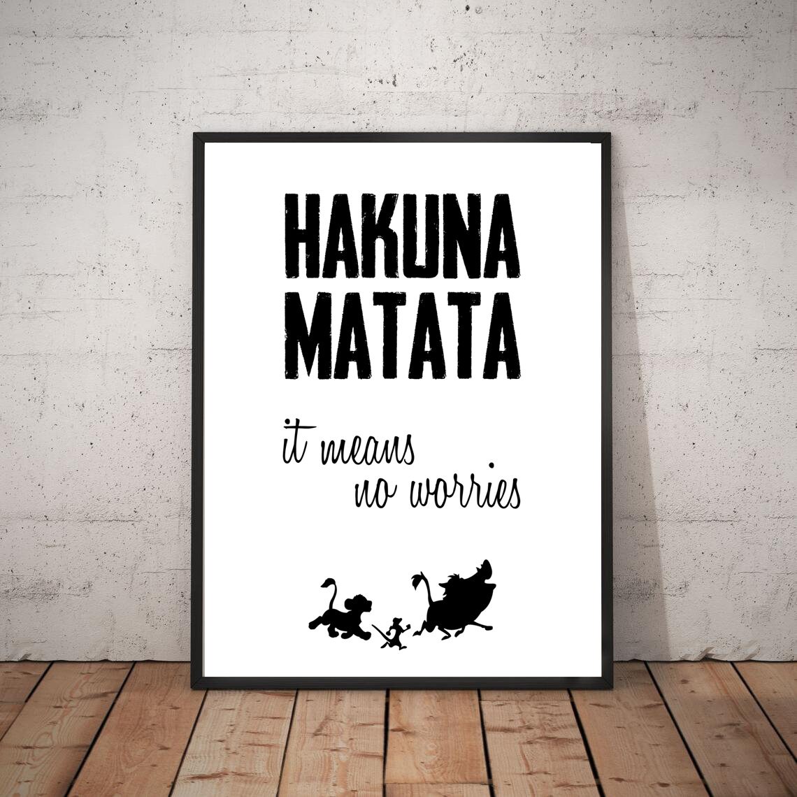 Hakuna Matata Poster It Means No Worries Wall Art Lion King Digital