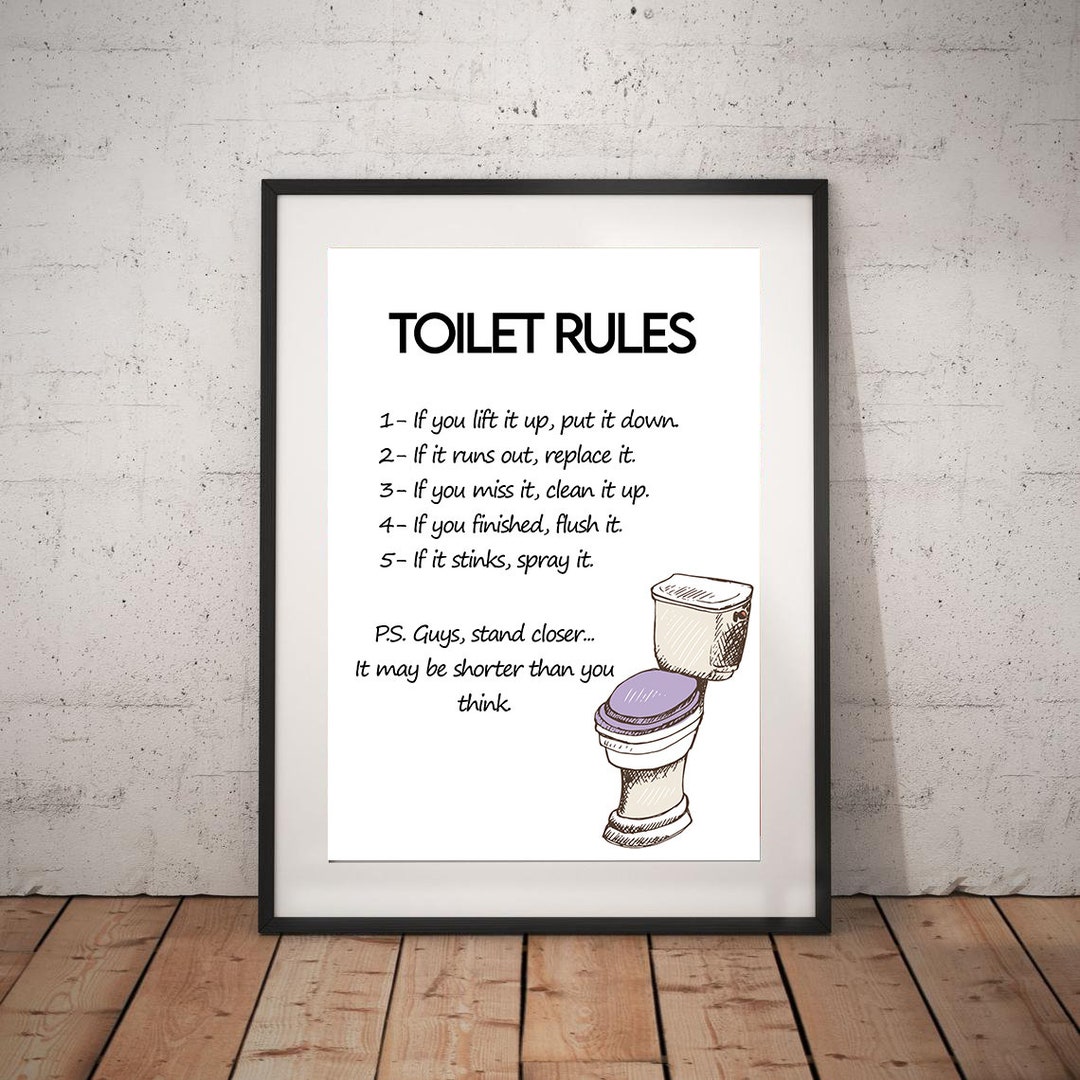Toilet Rules Poster, Digital Download, Home Decor, Quote Print ...