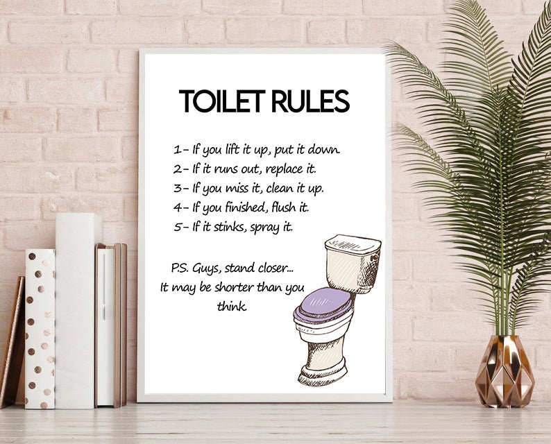 Toilet Rules Poster, Digital Download, Home Decor, Quote Print ...