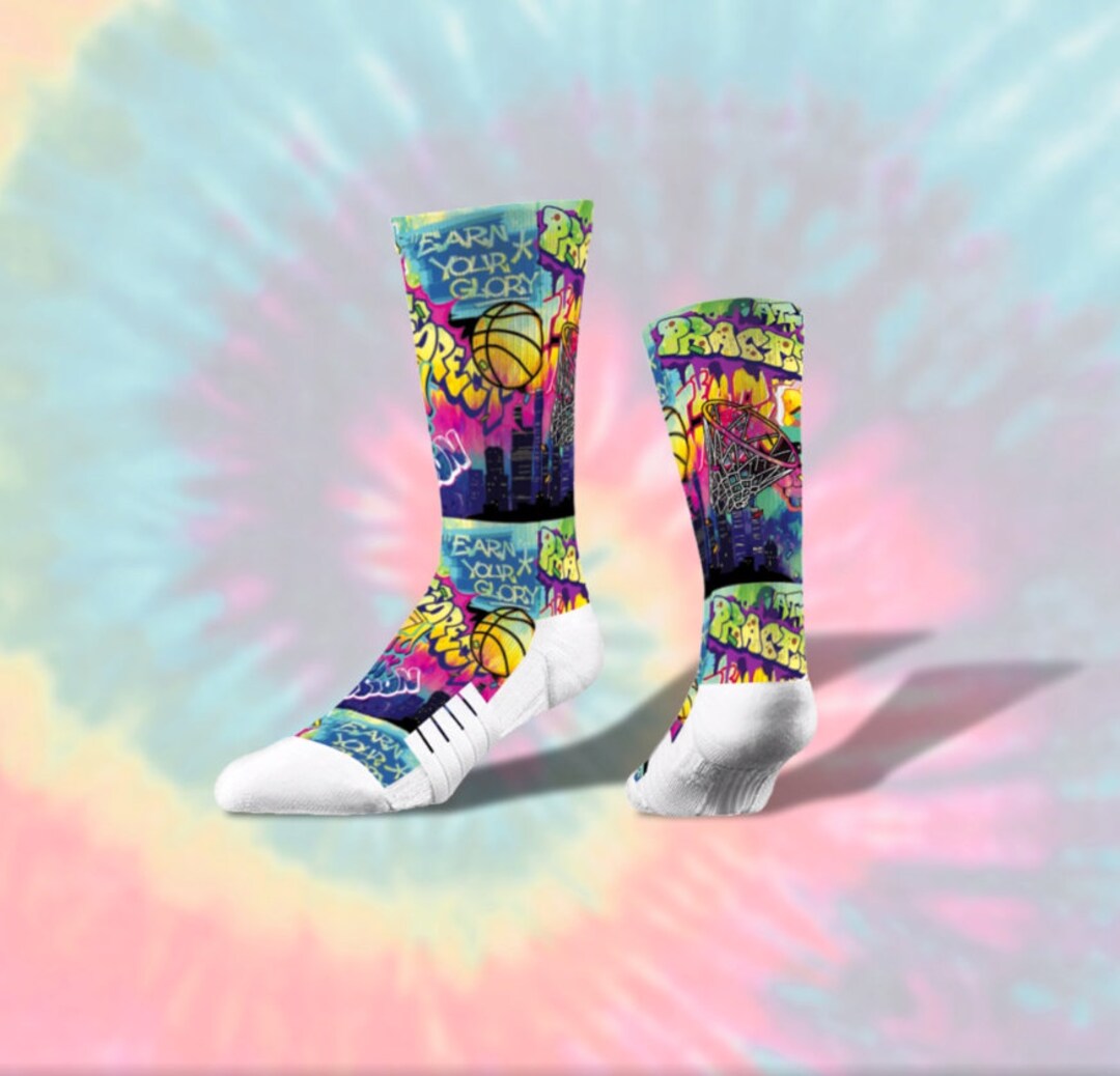 Basketball Tie Dye Graffiti Crew Socks | Unisex Socks for Men and Women ...