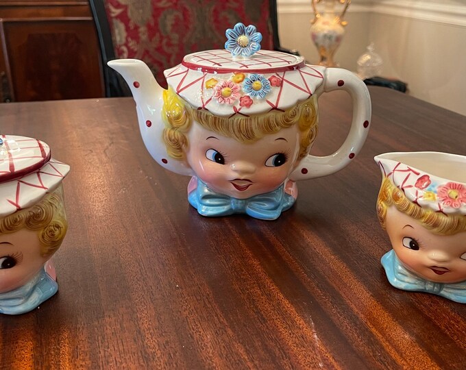 Mid Century 1950’s Lefton Miss Dainty Teapot, Sugar, and Creamer Set ...