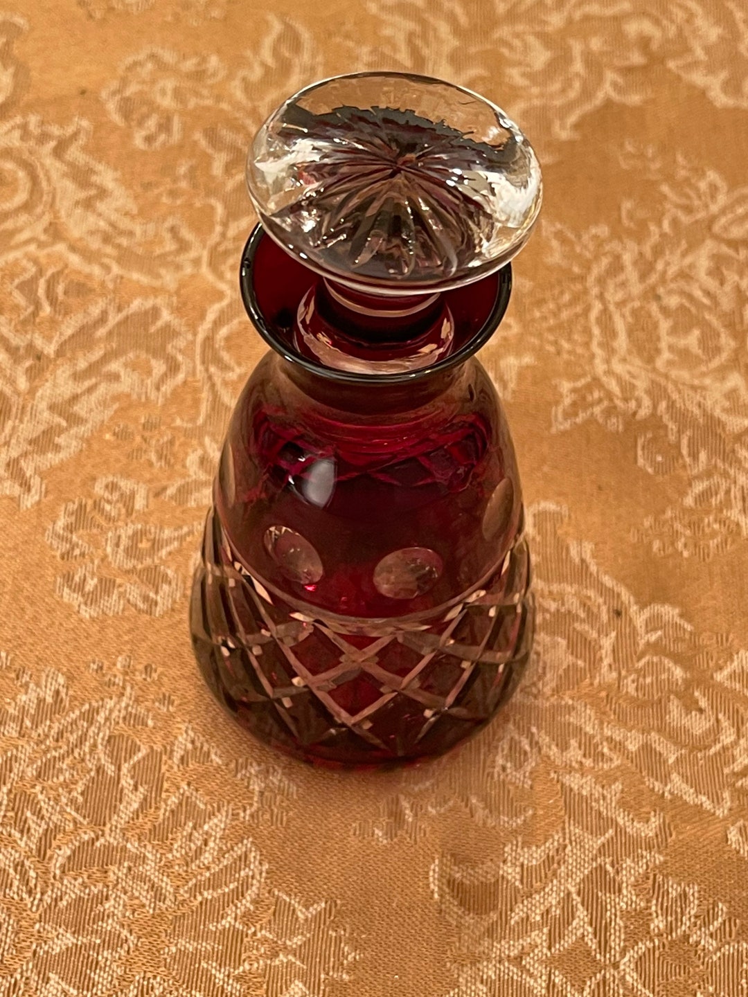 Red Crystal Perfume Bottle, Valentines Day With Cut Glass and Clear ...