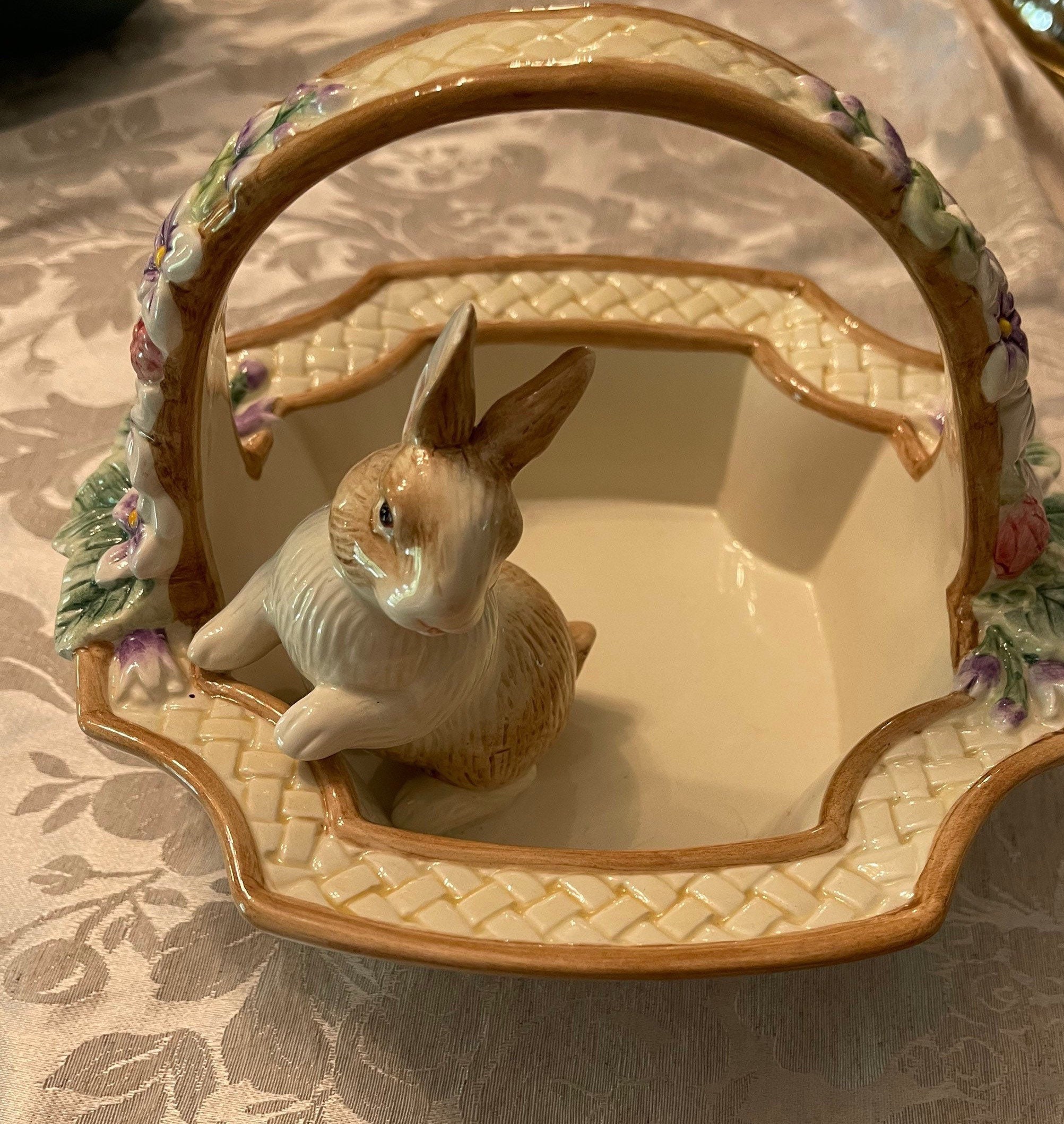 Fitz Floyd Bunny in Basket SMALL Crack on Handle SOLD AS Is See All ...