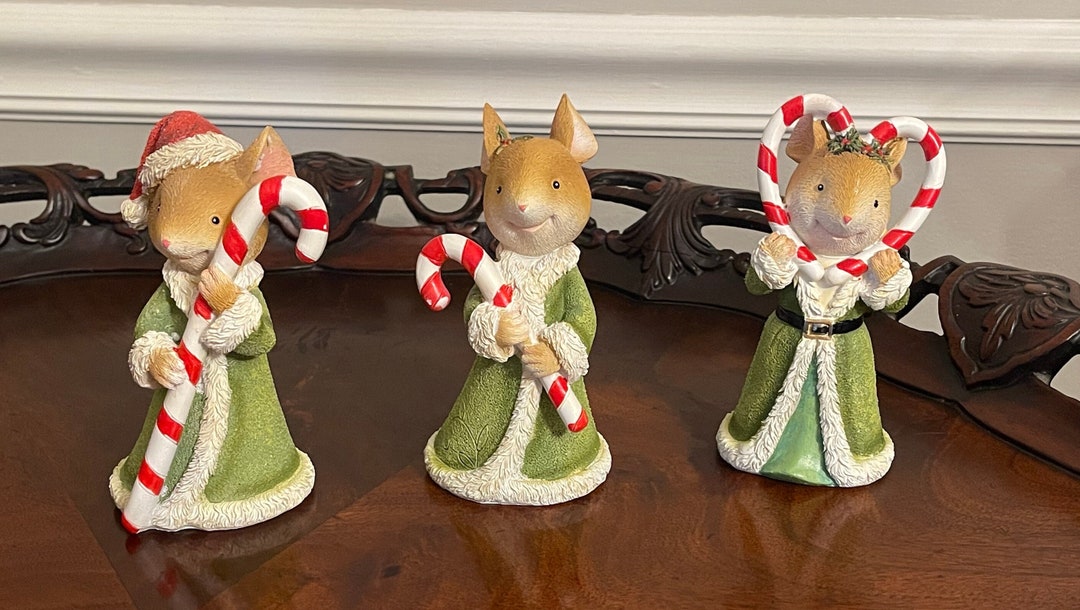 Christmas Ceramic Mice Set of -3- With Candy Canes, Each Mice is ...