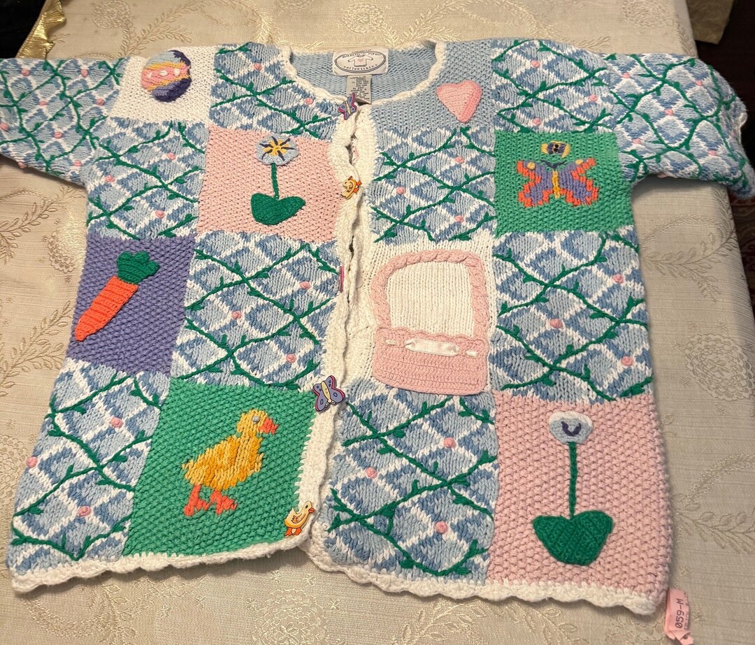 Vintage 1990s Eagles Eye Easter Sweater, Duck, Easter Egg, Butterfly ...