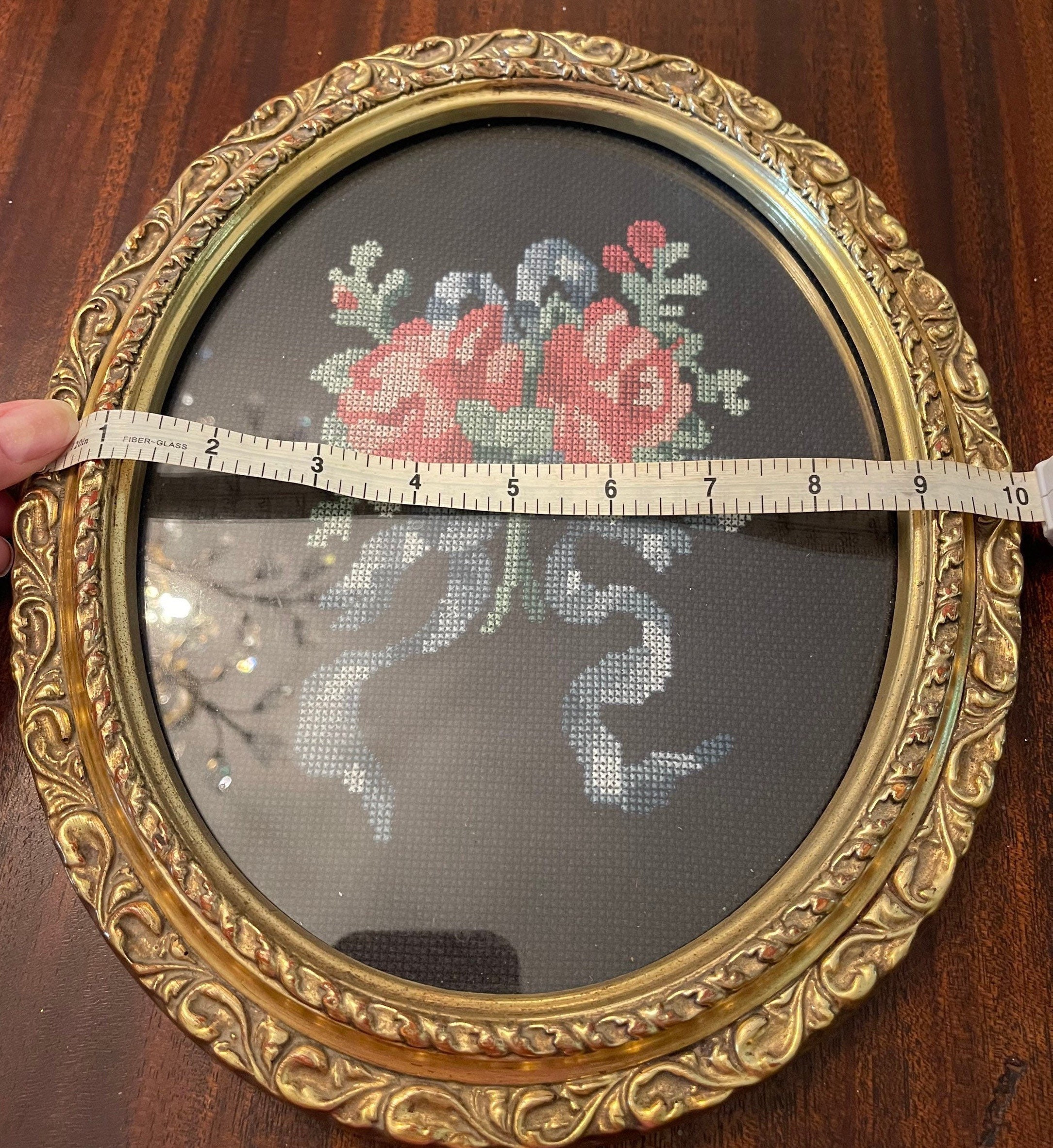 Vintage Antique Needlepoint Oval Ornate Shaped Frame With Roses ...
