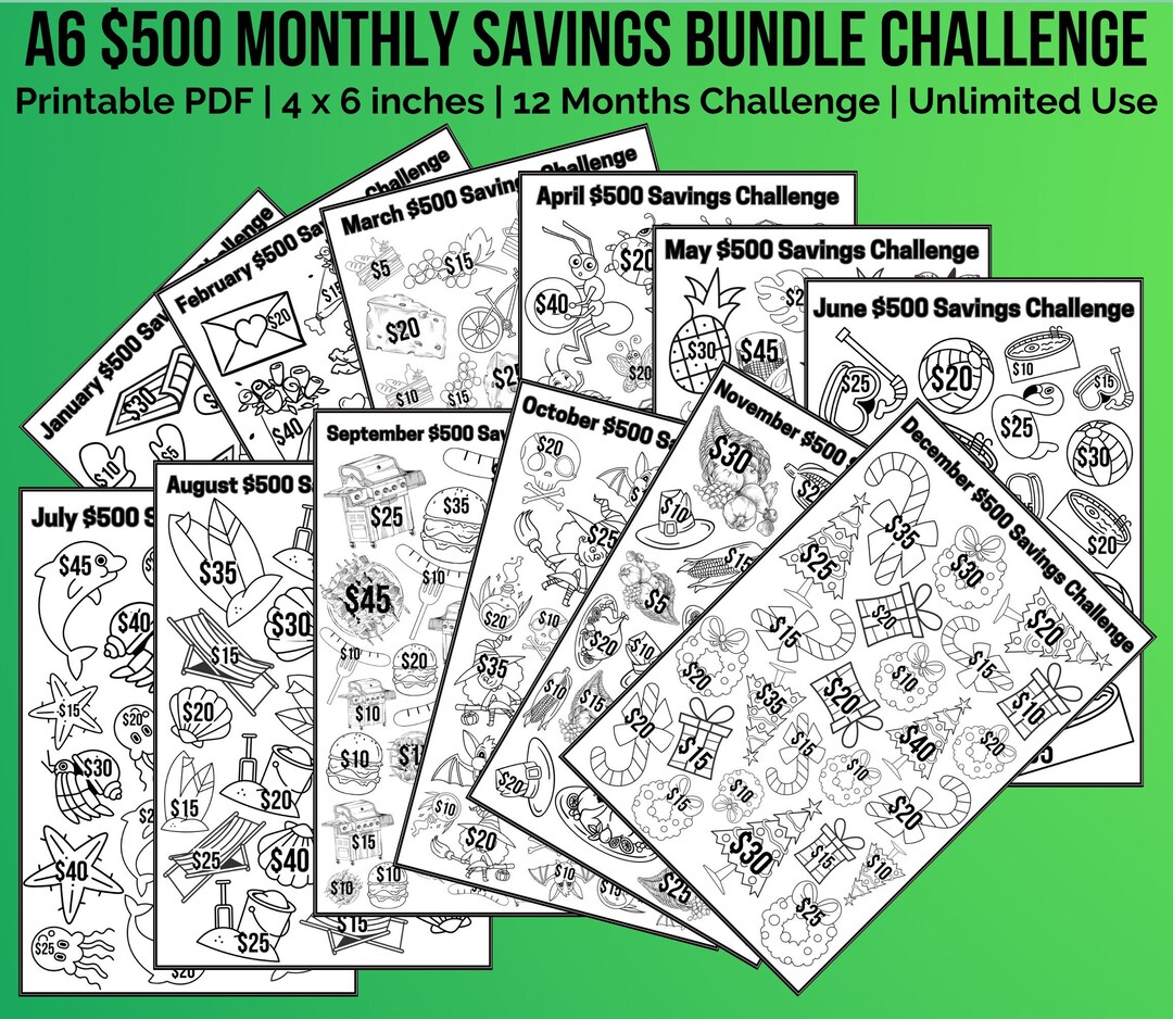 500 Dollar per Month Savings Challenge Printable | 12 Months Challenge ...