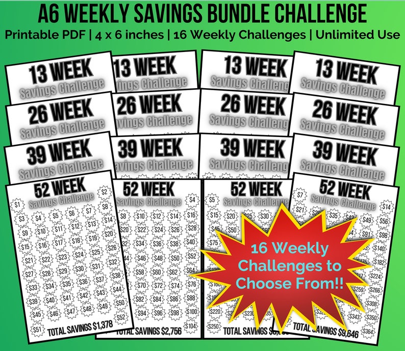 Weekly Money Savings Tracker Printables | 52 Week Savings Challenge ...