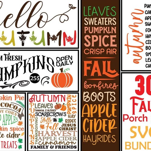 DIGITAL FILES Svg Dxf Png Autumn Vertical Sign Bundle | Etsy