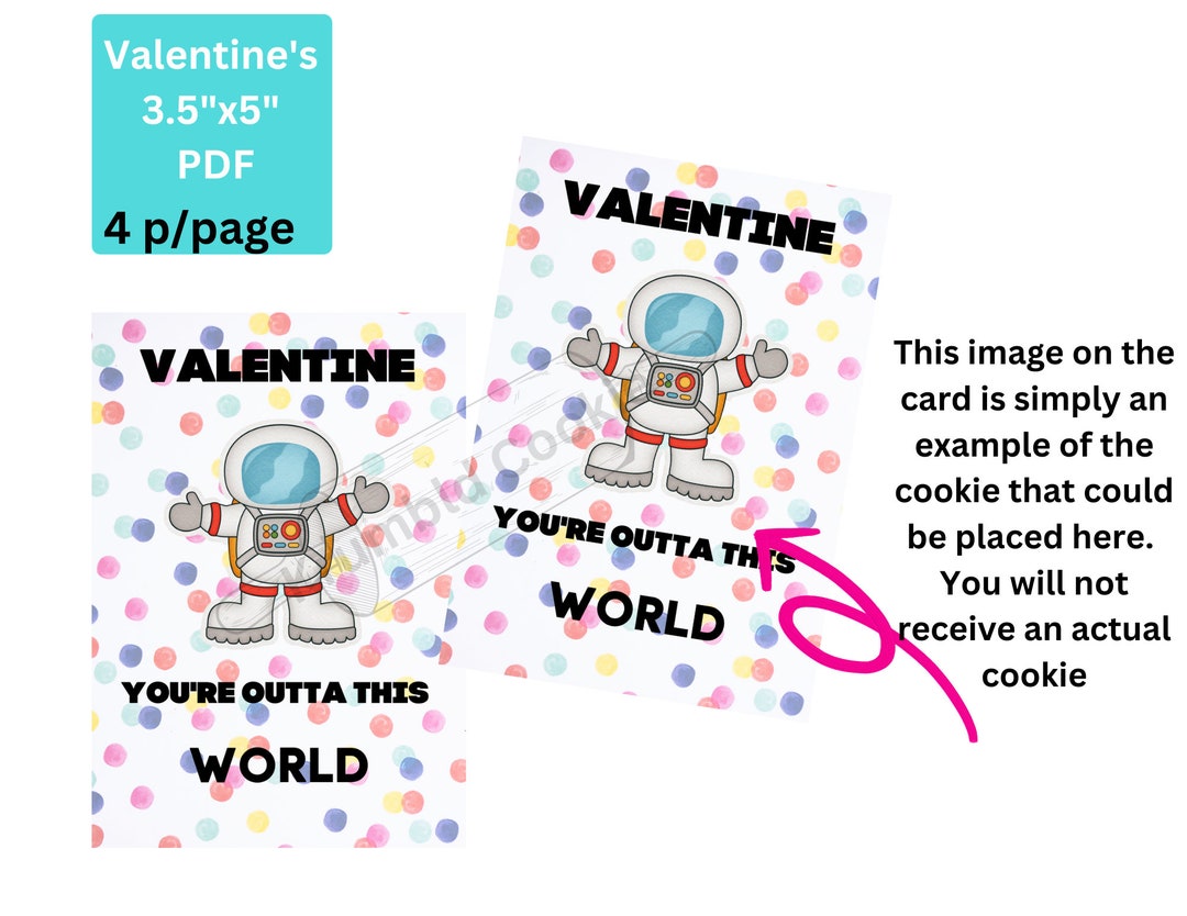 Outta This World Printable Cookie Card Mini Cookie 3.5 X 5 Valentine's ...