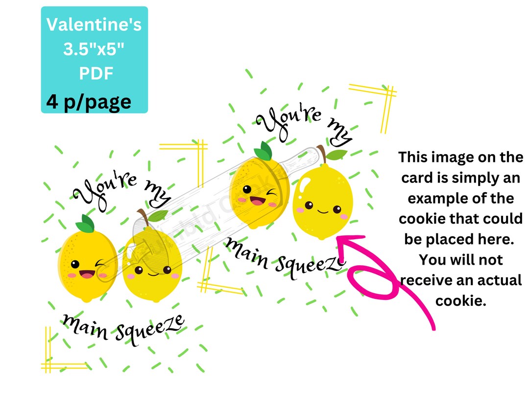 Lemon Valentine Printable Cookie Card Mini Cookie 3.5 X 5 Valentine ...