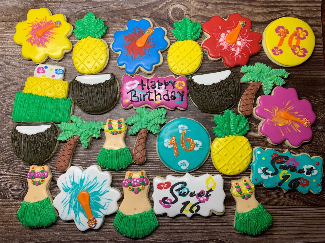 Luau Custom Decorated Sugar Cookie Hawaiian Floral - Etsy