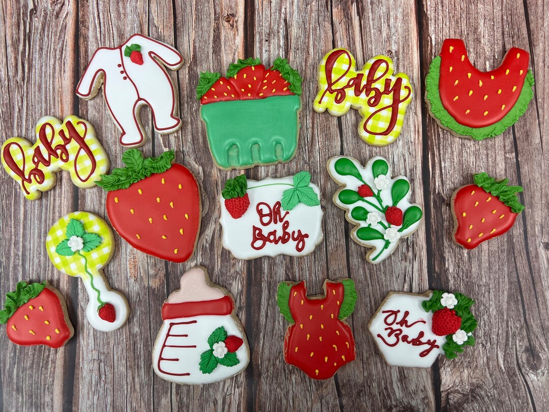 Baby Shower Strawberry Custom Decorated Sugar Cookies - Etsy