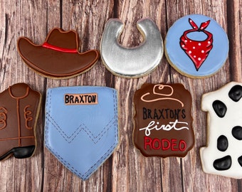 First Birthday, First Rodeo, Western Decorated Cookies, Custom, Cowboy ...