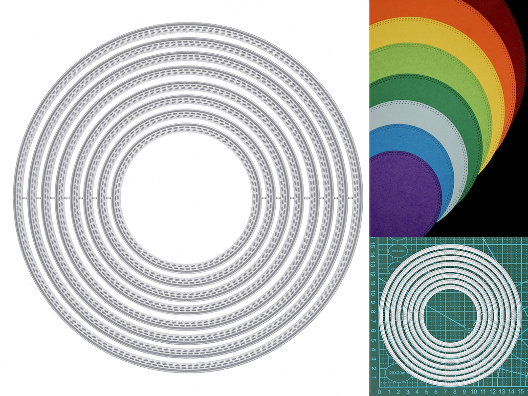 Large Nest of 8 Circle Round Double Stitch Patterned Metal Cutting Dies ...