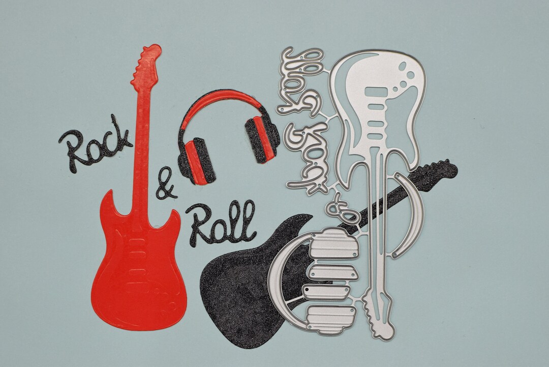 A 'rock & Roll' Guitar, Headphones Metal Cutting Dies Set, Stencils ...