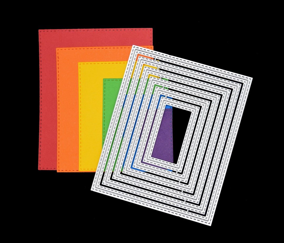 Nest of 6 Rectangle Double Stitch Patterned Metal Cutting Dies, Card ...