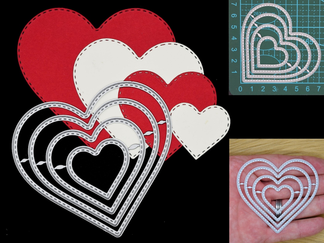 Nest of 4 Heart Stitch Patterned Metal Cutting Dies, Hearts, Love, Card ...