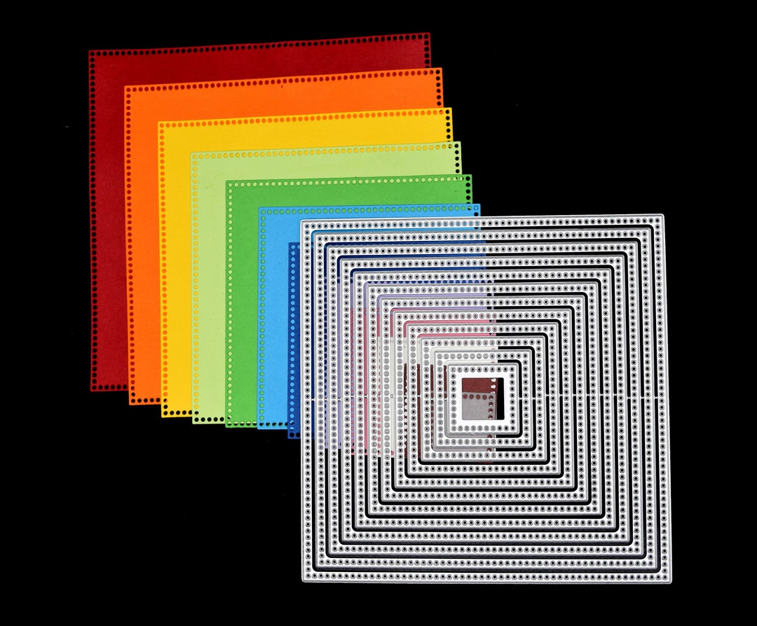 Nest of 12 Square Circle Hole Edged Patterned Metal Cutting Dies, Card ...