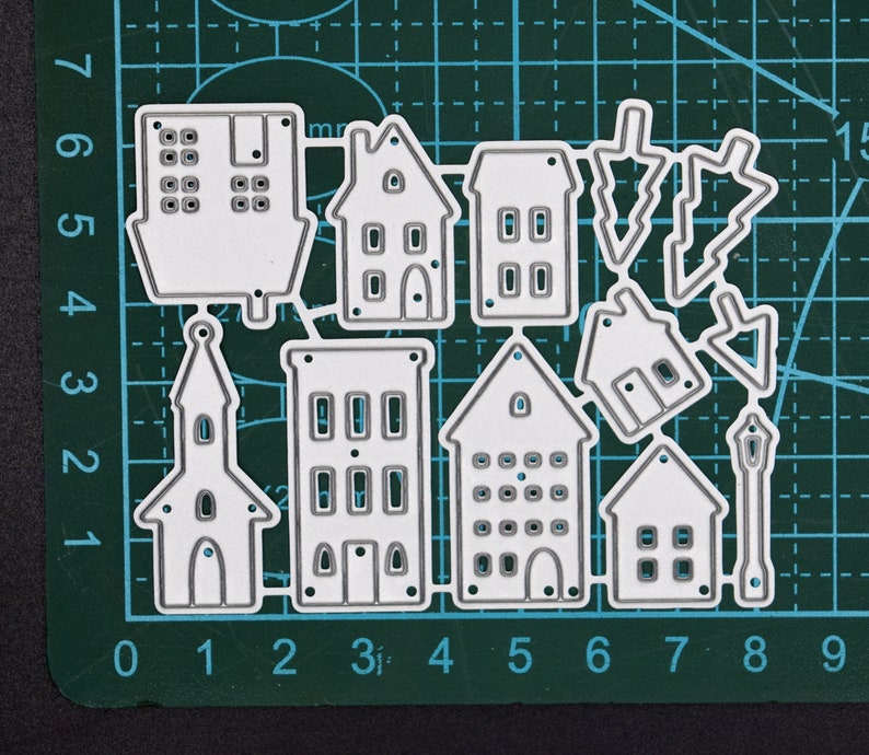 12 PC Houses, Trees & Lamppost Metal Cutting Dies Set, Stencil, Card ...