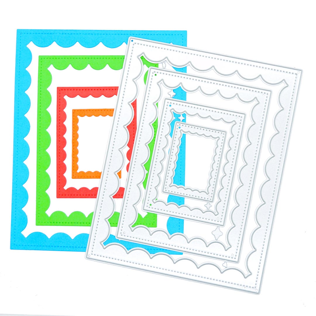 Nest of 4 Stitch Edged & Scallop Inside Frame Rectangle Metal Cutting ...