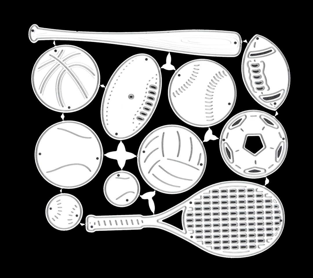 11 Sporting Metal Cutting Dies ,balls, Bat, Raquet, Racket, Football ...