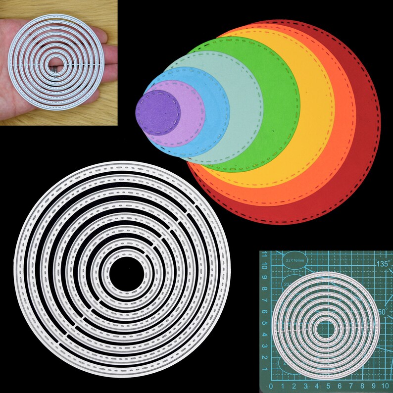 Nest of 8 Circle Round Stitch Patterned Metal Cutting Dies, Circles ...