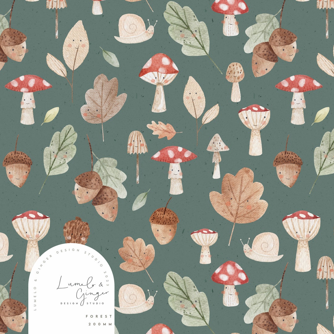 Woodland, Toadstool, Autumn, Cute Faces, Willow Seamless Fabric Design ...