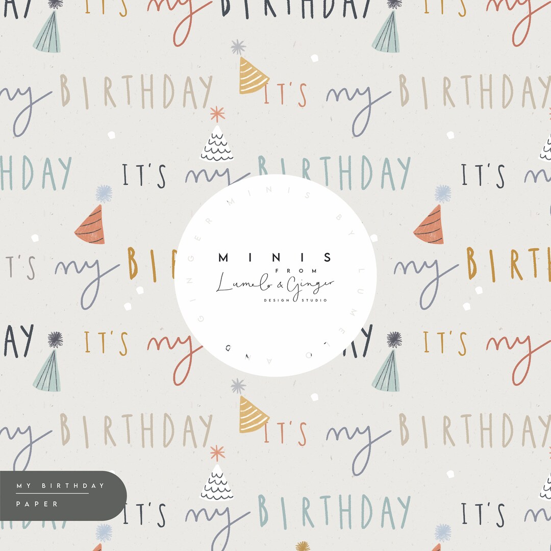 MINI, My Birthday, Simple, Party Hat, Seamless Fabric Design, Repeat ...