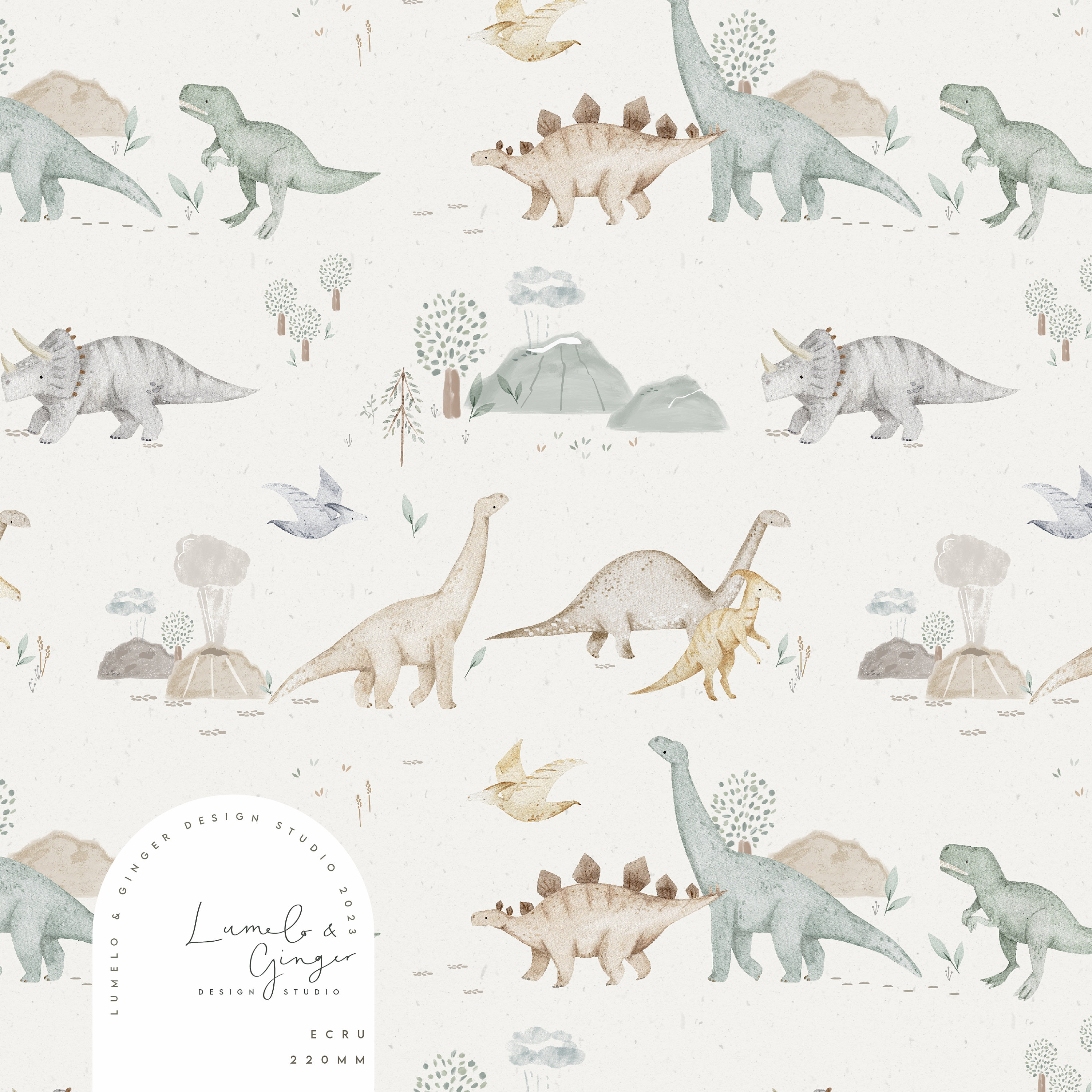 Dinosaur, Era, T-rex, Stegosaurus, Volcano, Adventure, Seamless Fabric ...