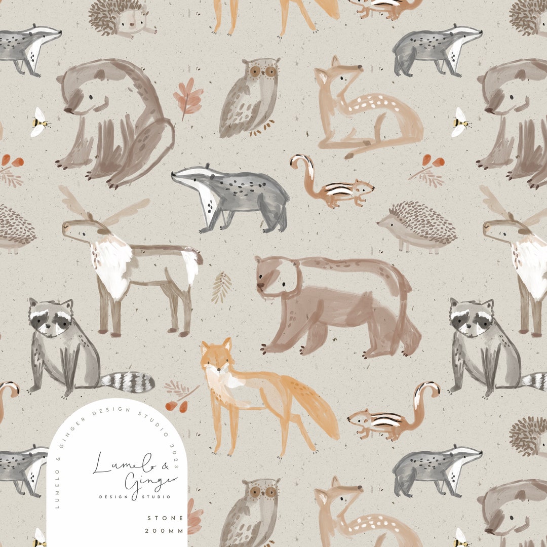 Etched Woods, Woodland, Badger, Bear Outline Seamless Fabric Design ...