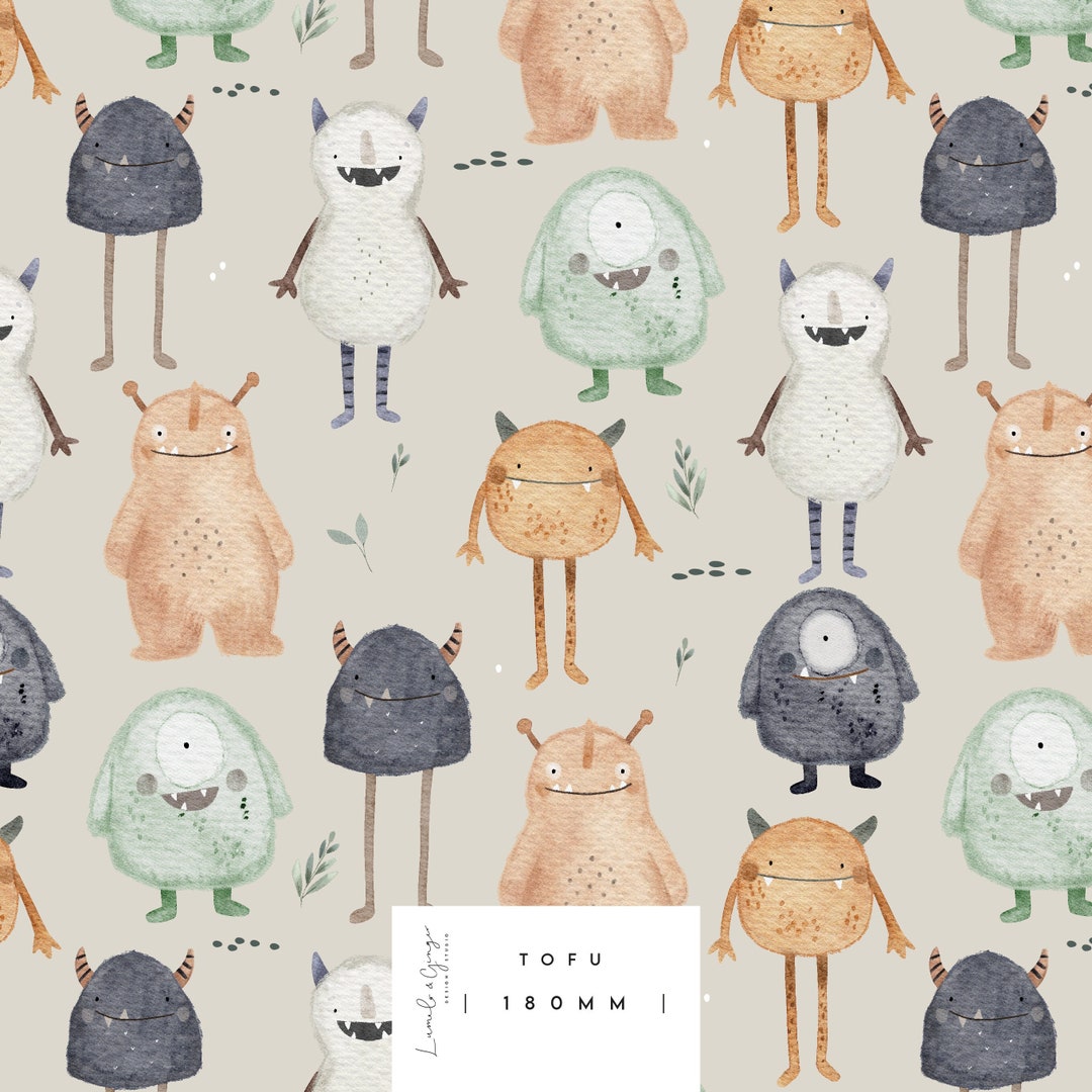 Monsters Seamless Fabric Design, Repeat Tile, Pattern Lunoe - Etsy