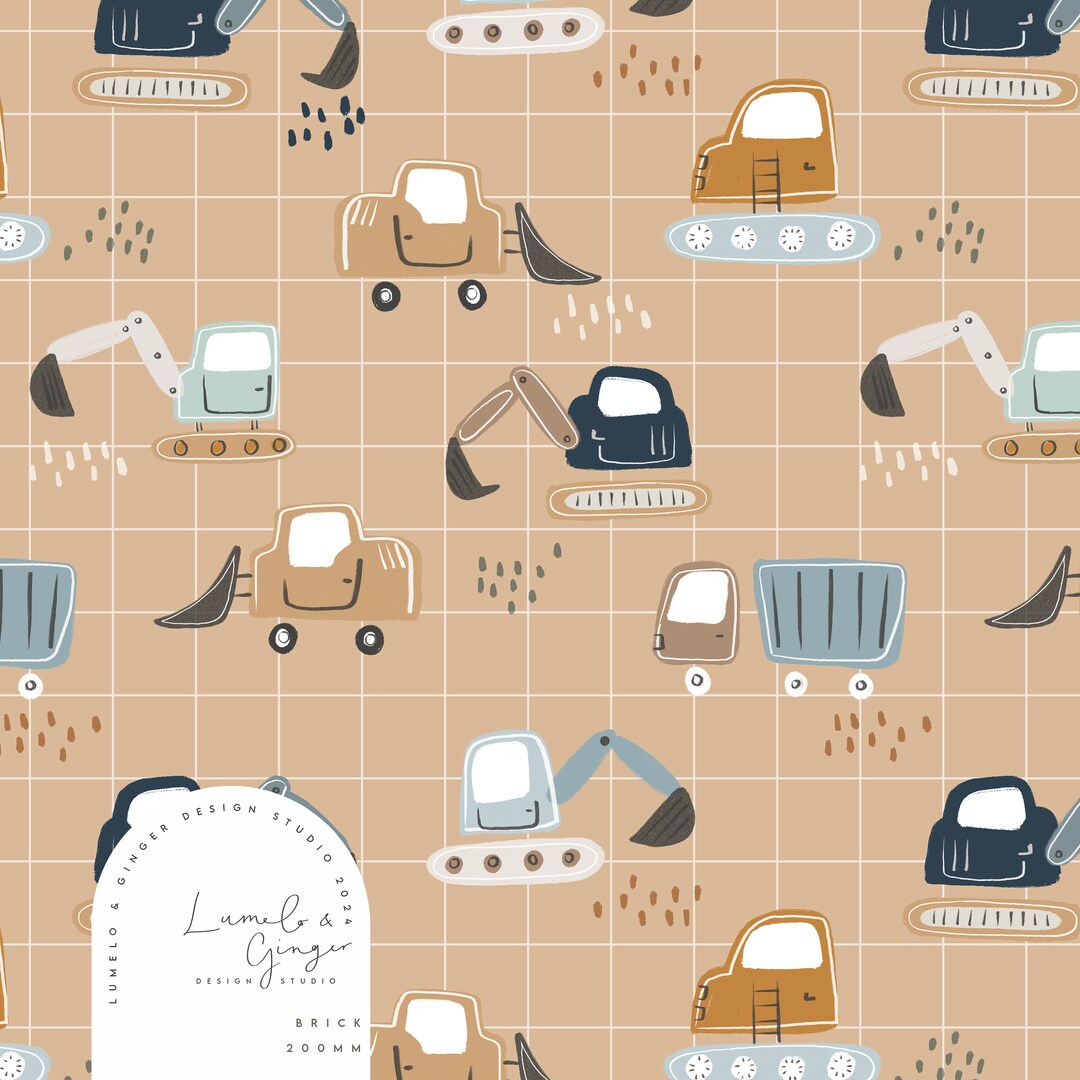 Digger Up, Brick, Background Seamless Fabric Design, Repeat Tile, Pattern Exclusive Colourway ...