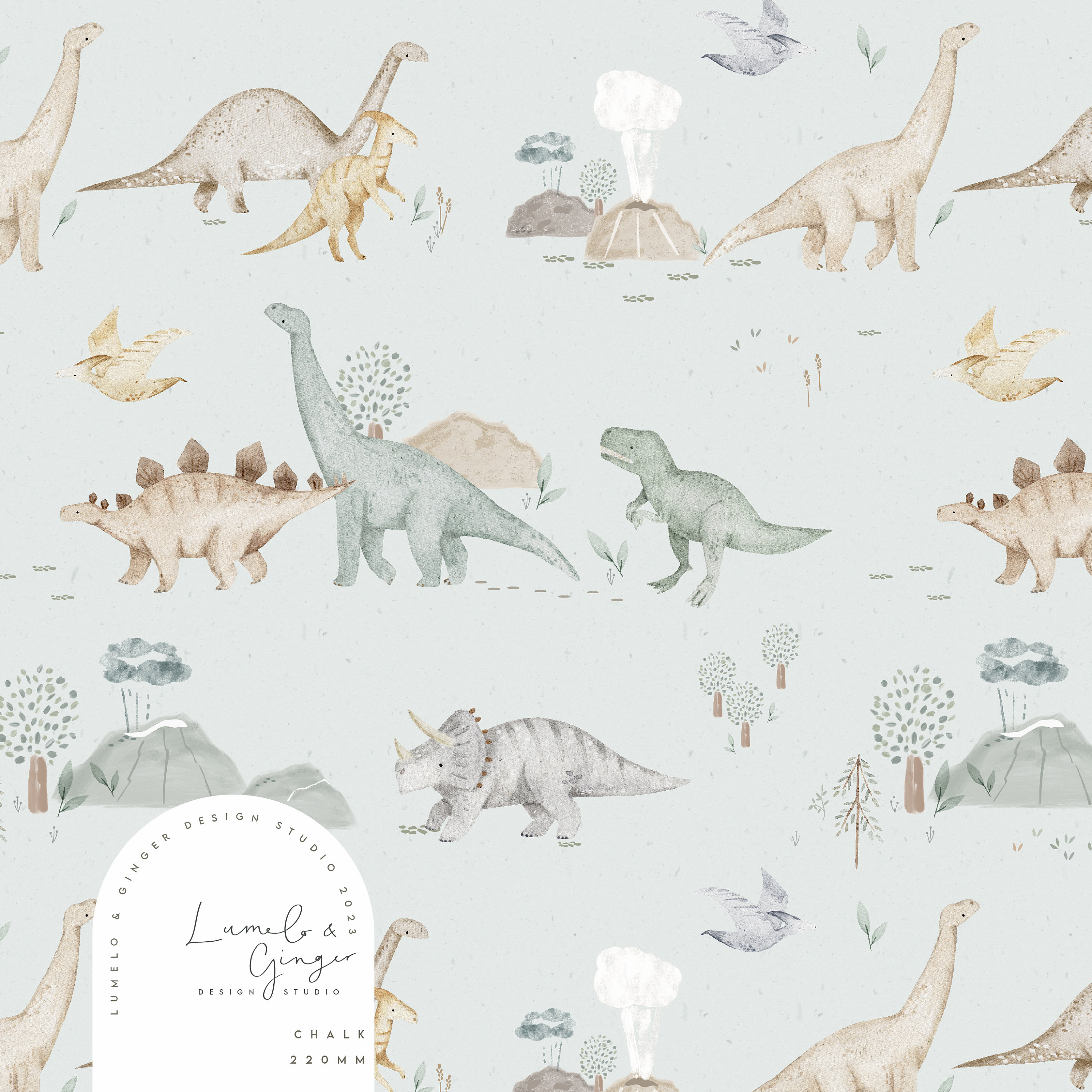 Dinosaur, Era, T-rex, Stegosaurus, Volcano, Adventure, Seamless Fabric ...