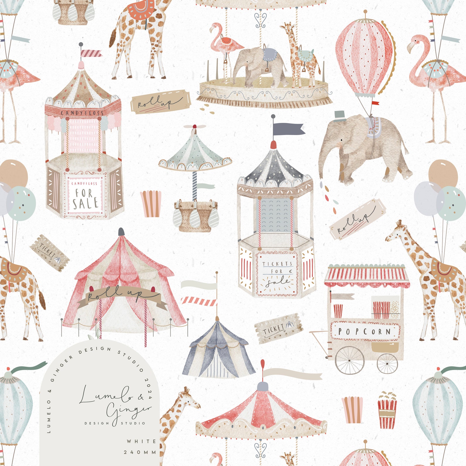 PETITE FOIRE, Fairground, Summer, Circus, Giraffe, Seamless Fabric ...