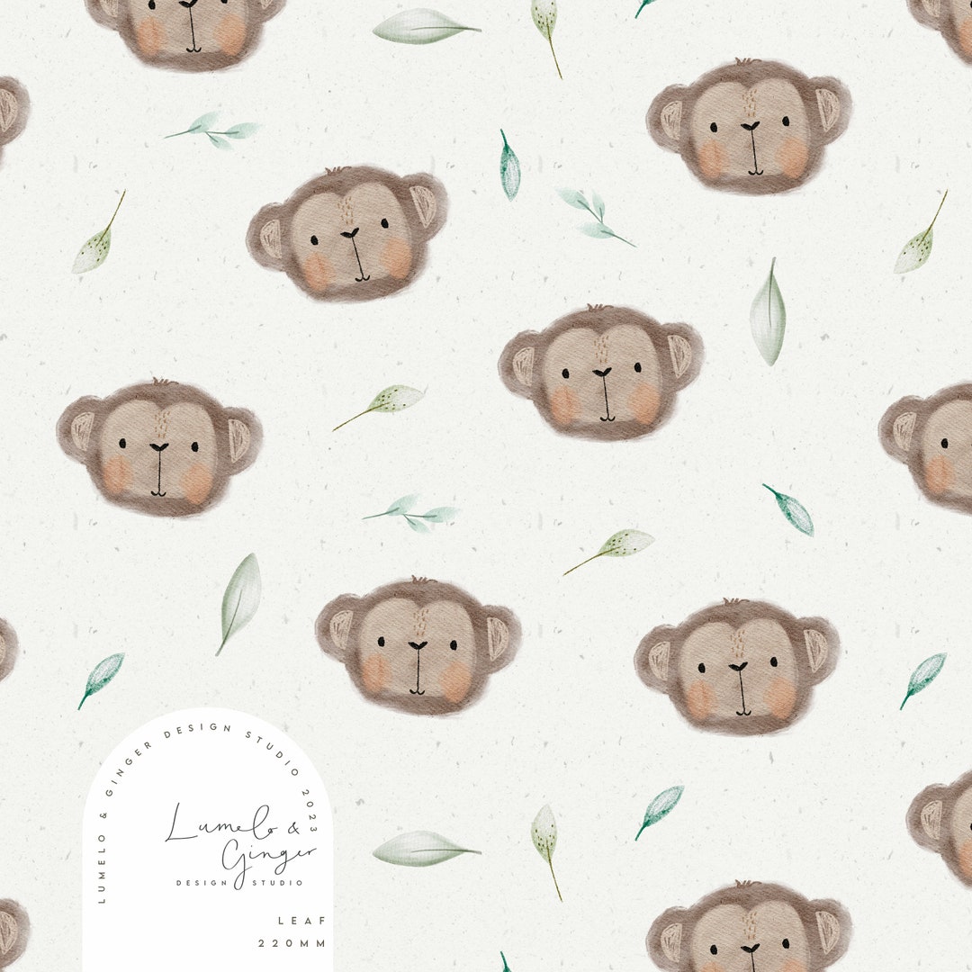 Troop, Monkeys, Animal Heads, Cute, Little Monkey, Seamless Fabric ...