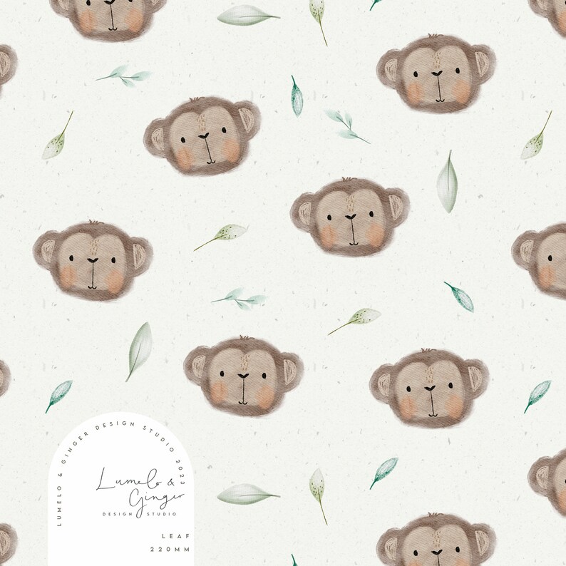 Troop, Monkeys, Animal Heads, Cute, Little Monkey, Seamless Fabric ...