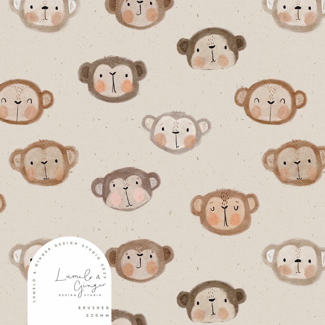 Troop, Monkeys, Animal Heads, Cute, Little Monkey, Seamless Fabric ...