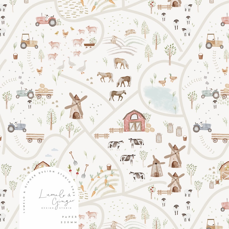 Maly Farm, Meadow, Pig, Cow, Map, Seamless Fabric Design, Repeat Tile ...