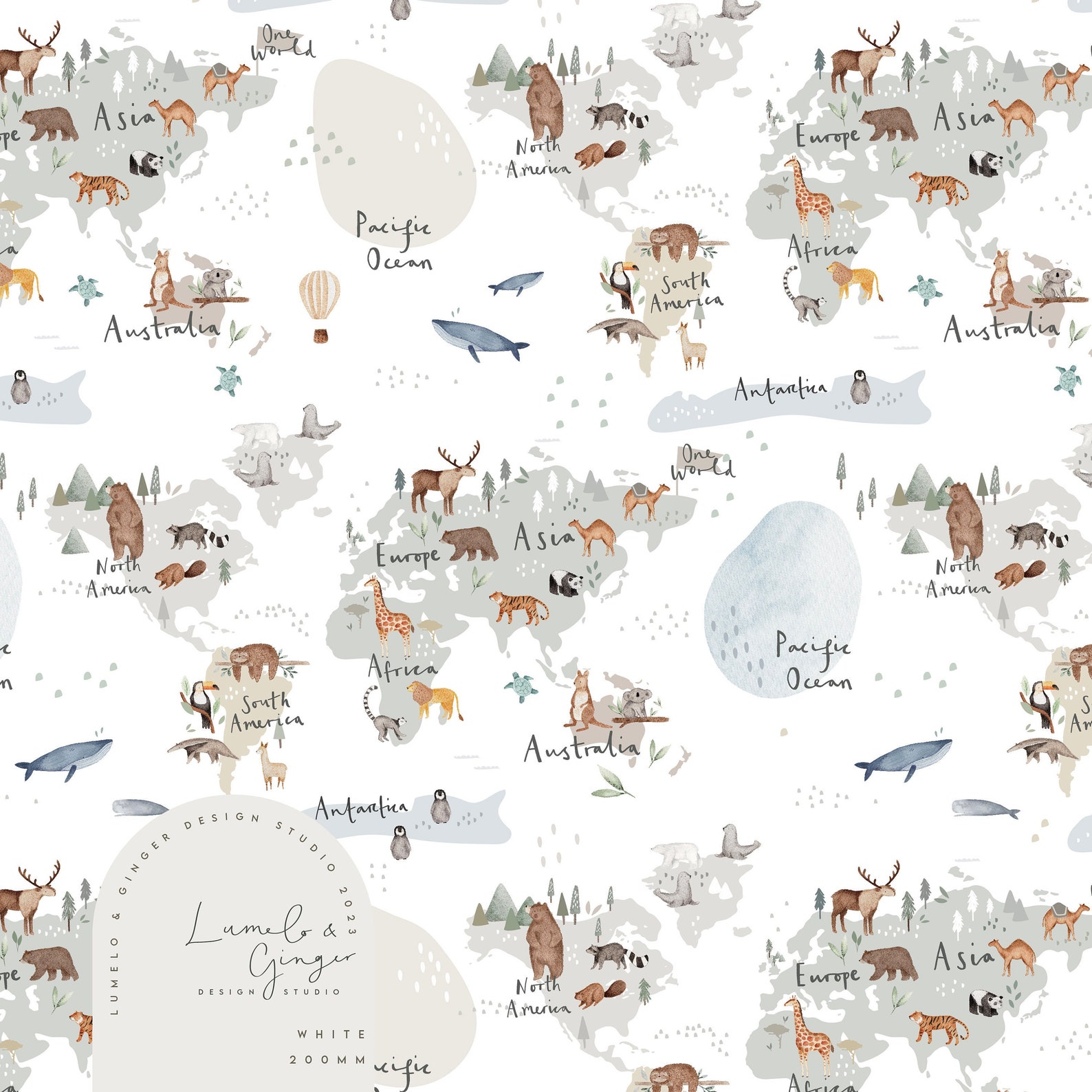 World Map Seamless Fabric Design, Animal, Globe, Repeat Tile, Pattern ...