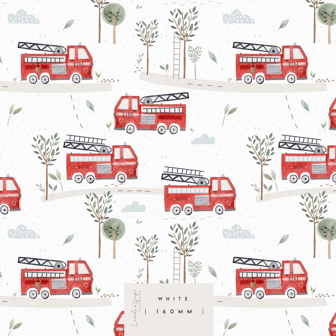 Fire Engine, Truck Seamless Fabric Design, Repeat Tile, Pattern Lunoe ...