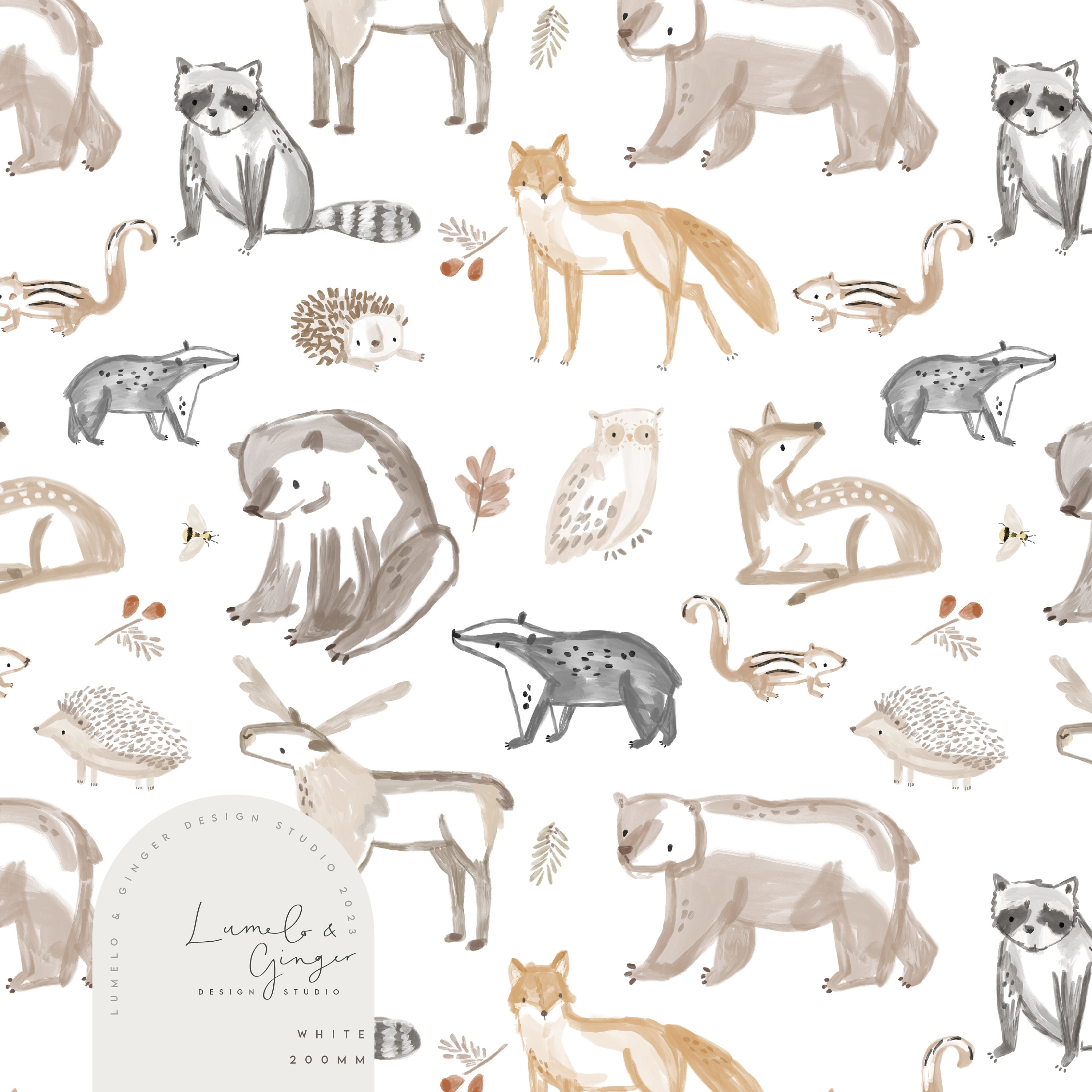 Etched Woods, Woodland, Badger, Bear Outline Seamless Fabric Design ...