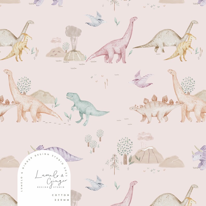 Dinosaur, Era, T-rex, Stegosaurus, Volcano, Adventure, Seamless Fabric ...