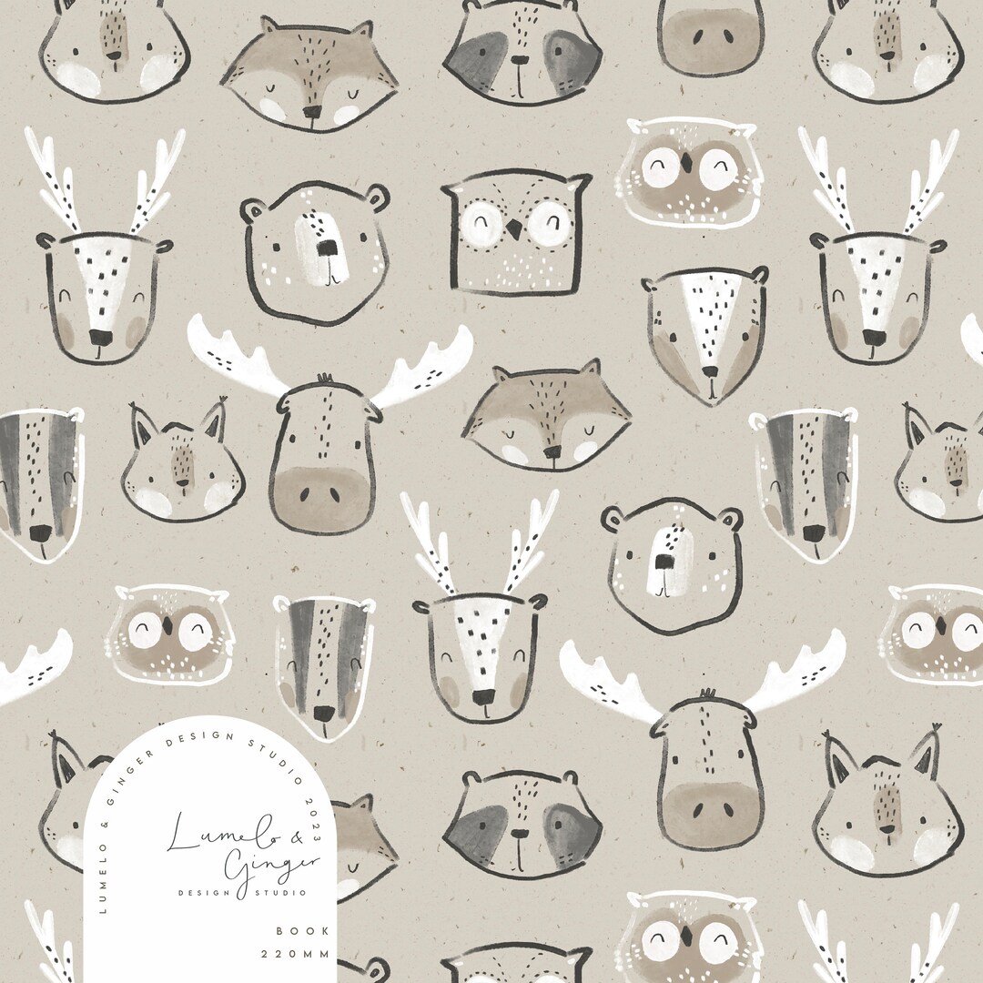 Tete, Etched Animal Heads, Woodland, Cute, Bear, Outline Seamless ...