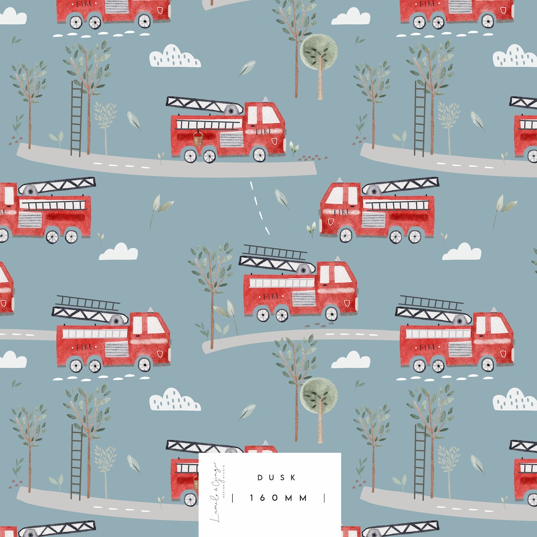 Fire Engine, Truck Seamless Fabric Design, Repeat Tile, Pattern Lunoe ...