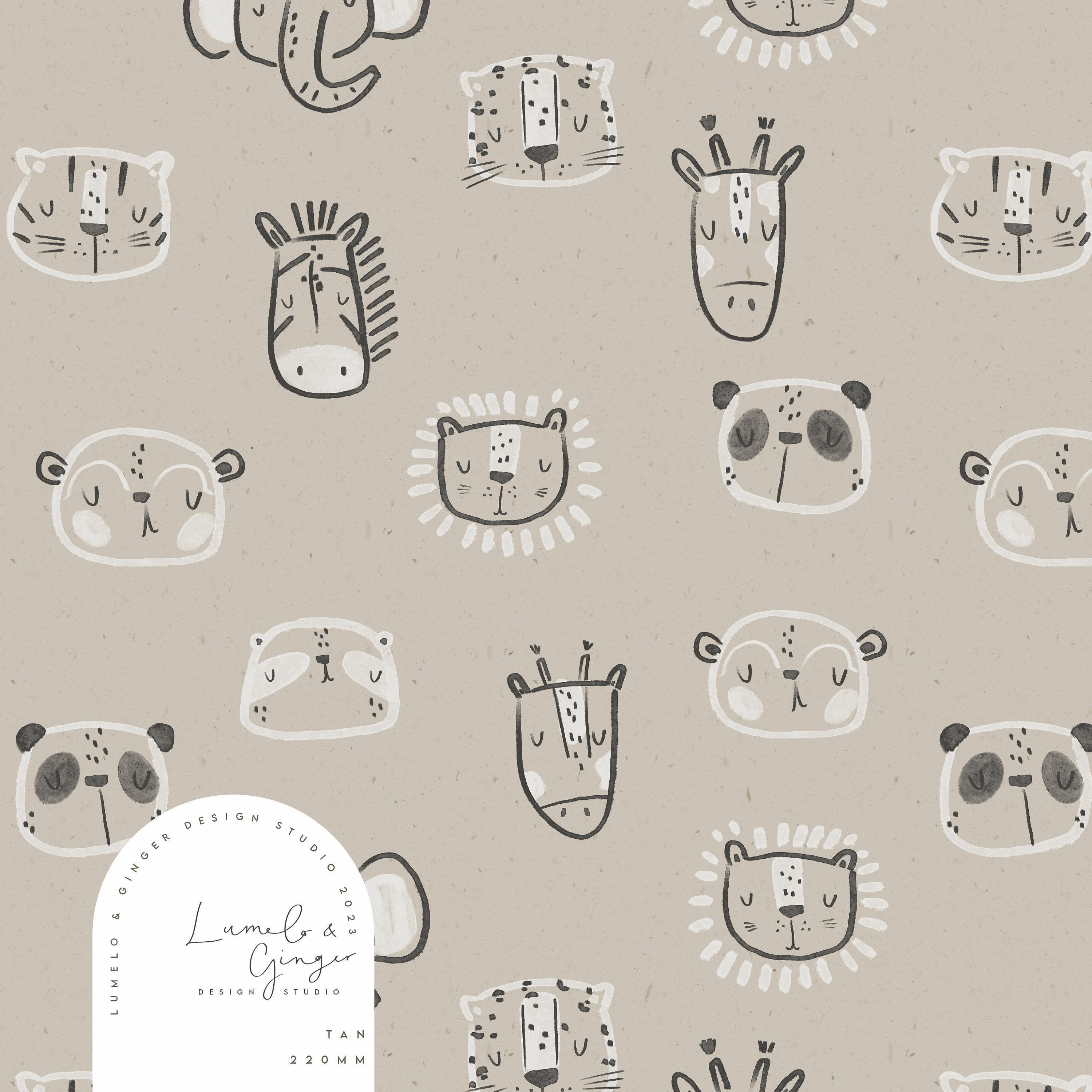 Tete, Etched Animal Heads, Jungle, Cute, Outline Seamless Fabric Design ...