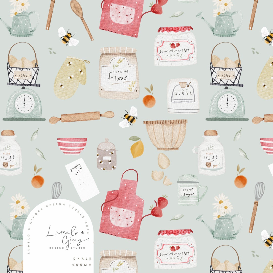 Baking, Kitchen Seamless Fabric Design, Repeat Tile, Pattern Lunoe - Etsy