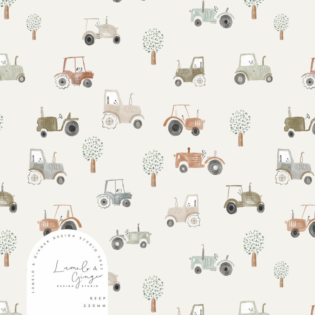 Etched Tractos, Fields, Farm Outline Seamless Fabric Design, Repeat ...