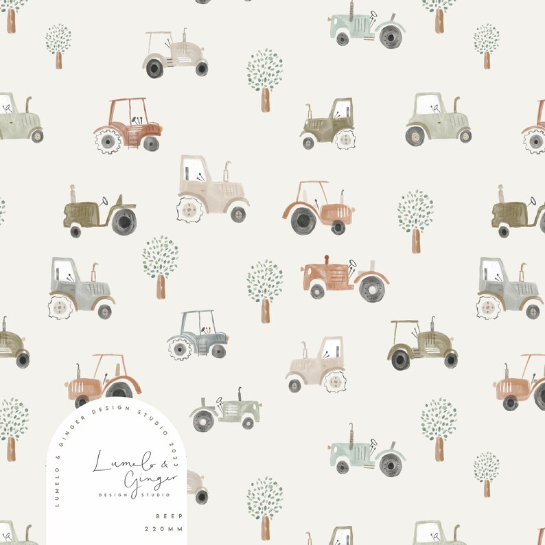 Etched Tractos, Fields, Farm Outline Seamless Fabric Design, Repeat ...
